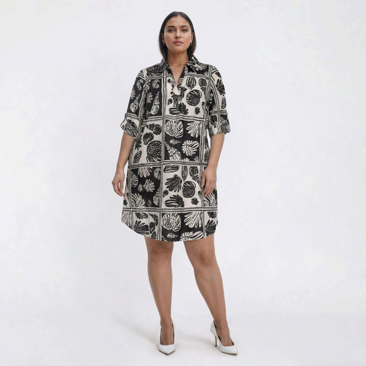 Click here for Plus Size Mlle Gabrielle Roll Tab Sleeve Patchwork... prices